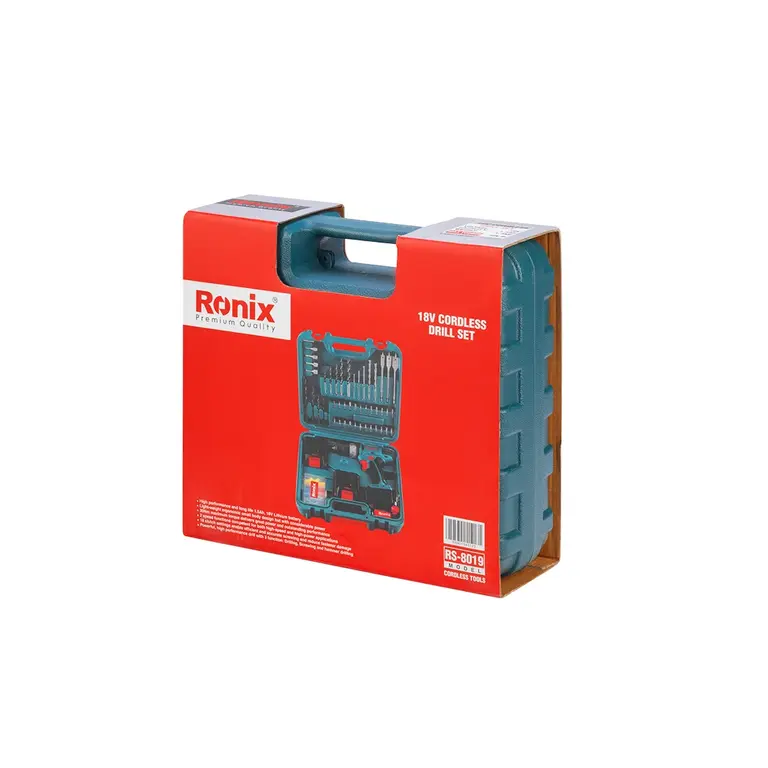 کیت دریل شارژی چکشی 18 ولت دو باطری 53 پارچه RS-8019 رونیکس